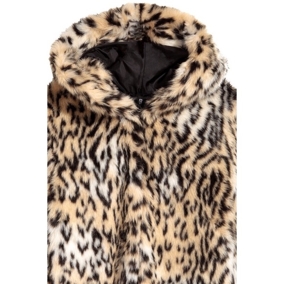 H&M | Jackets & Coats | Hm Animal Leopard Print Faux Fur Hooded Coat ...